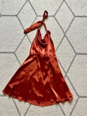 Dresses | Like New Satin Halter Neck Slip Dress In Deep Copper Orange ...